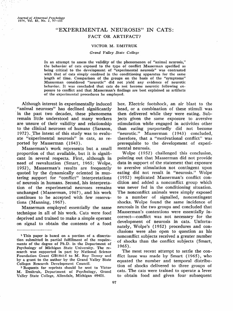 "Experimental Neurosis" in Cats | PDF | Neurosis | Classical Conditioning