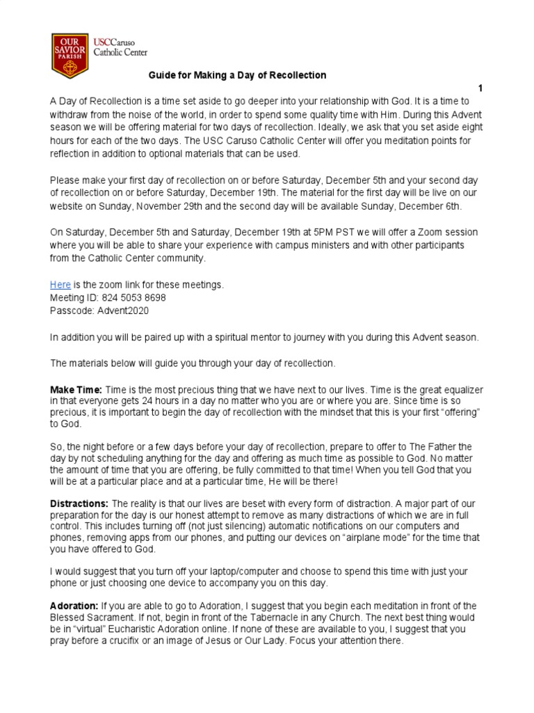 Guide For Making An Advent Day of Recollection | PDF | Rosary | Eucharist