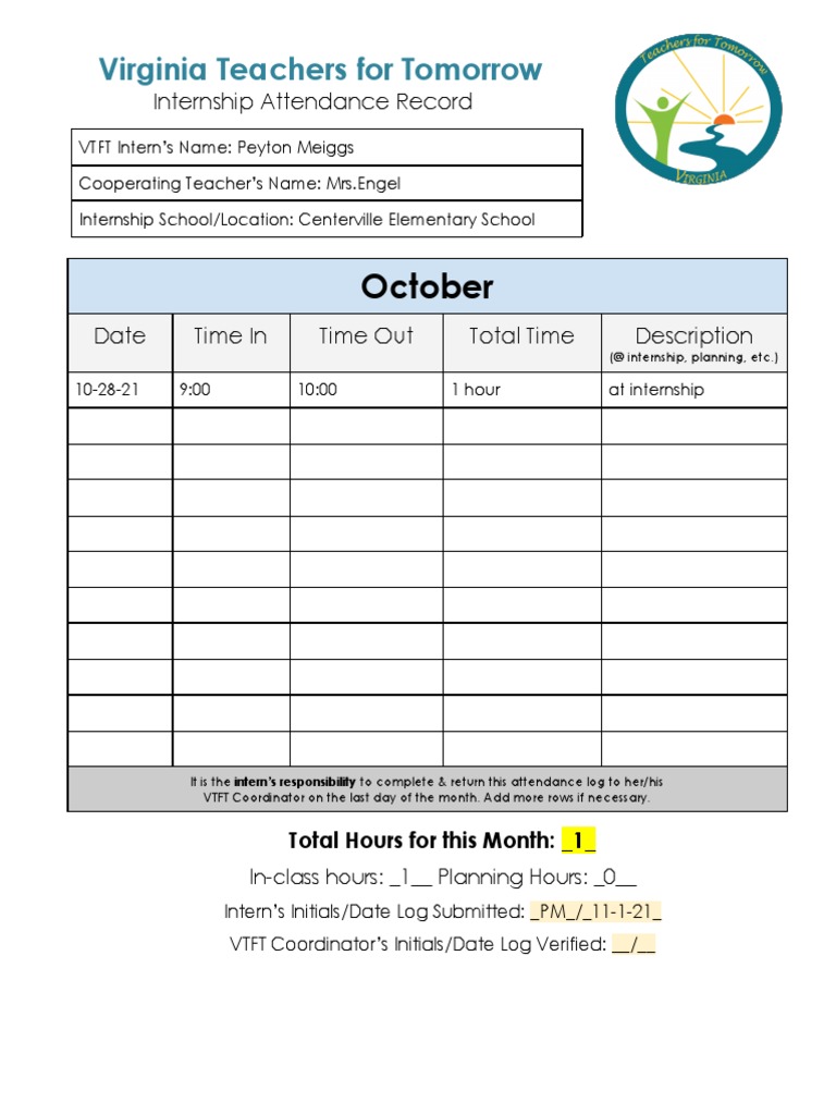 Peyton Meiggs - October Attendance Log - 3043344 | PDF | Career & Growth