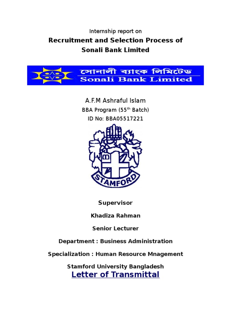 Sonali Bank Intern Report 1 | PDF | Banks | Recruitment