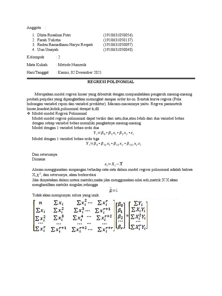 Kelompok 2 - Regresi Polinomial | PDF