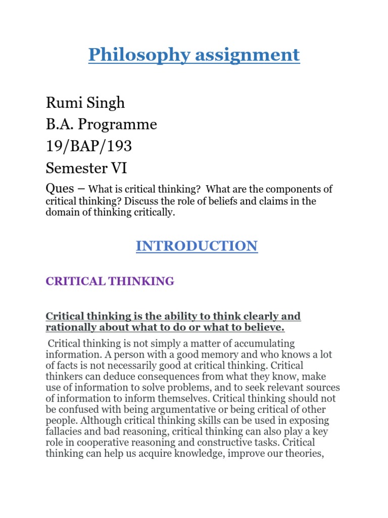 Philo Assignment | Download Free PDF | Critical Thinking | Argument