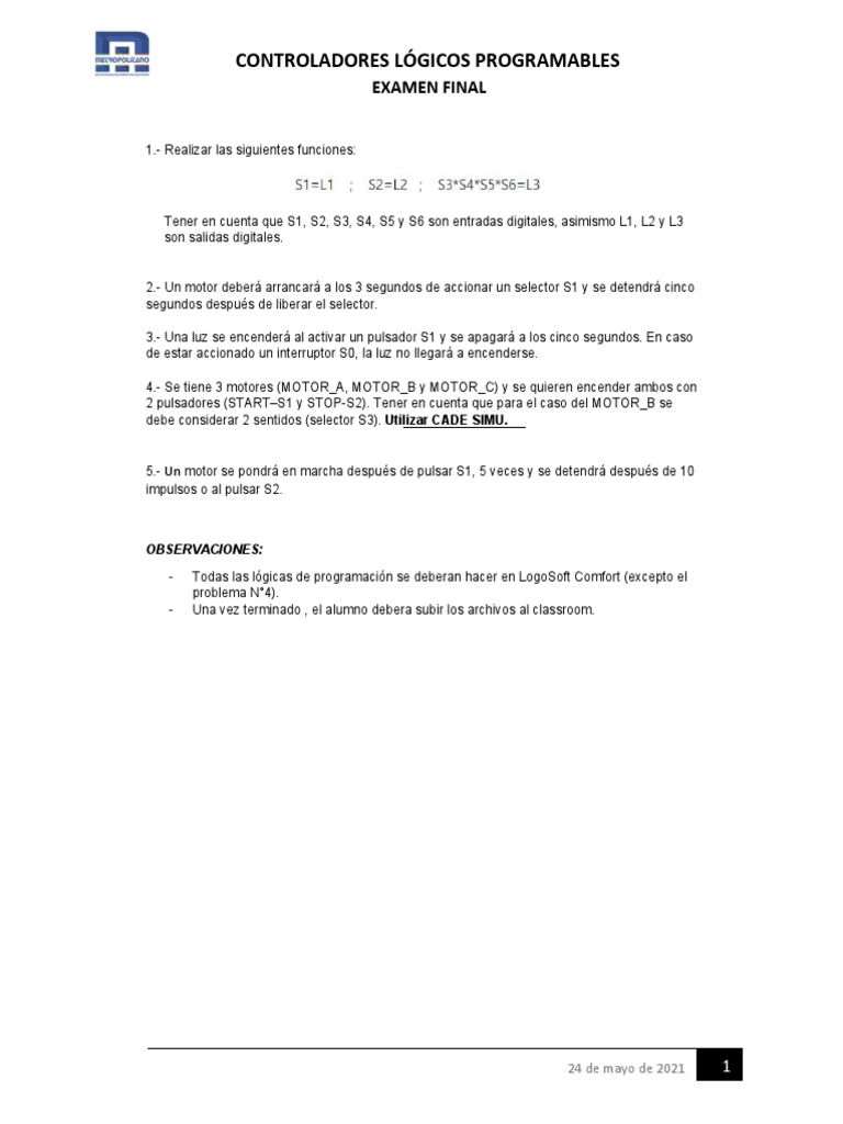 Examen Final PLC | PDF