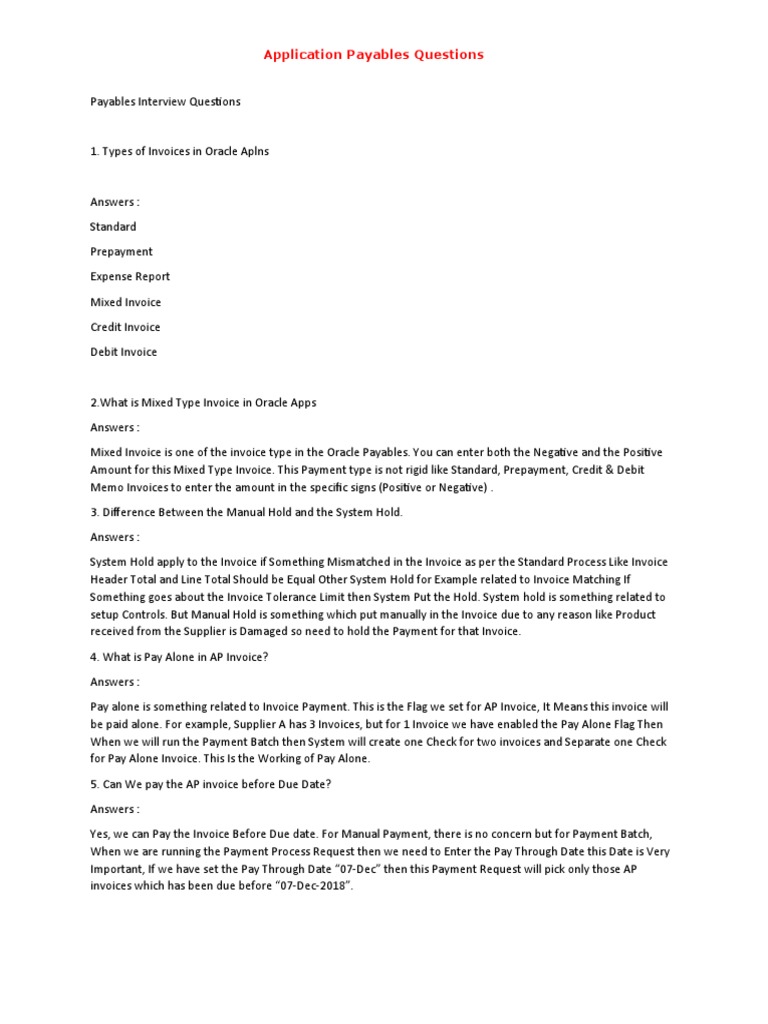 Payables Interview Questions | PDF | Accounts Payable | Payments