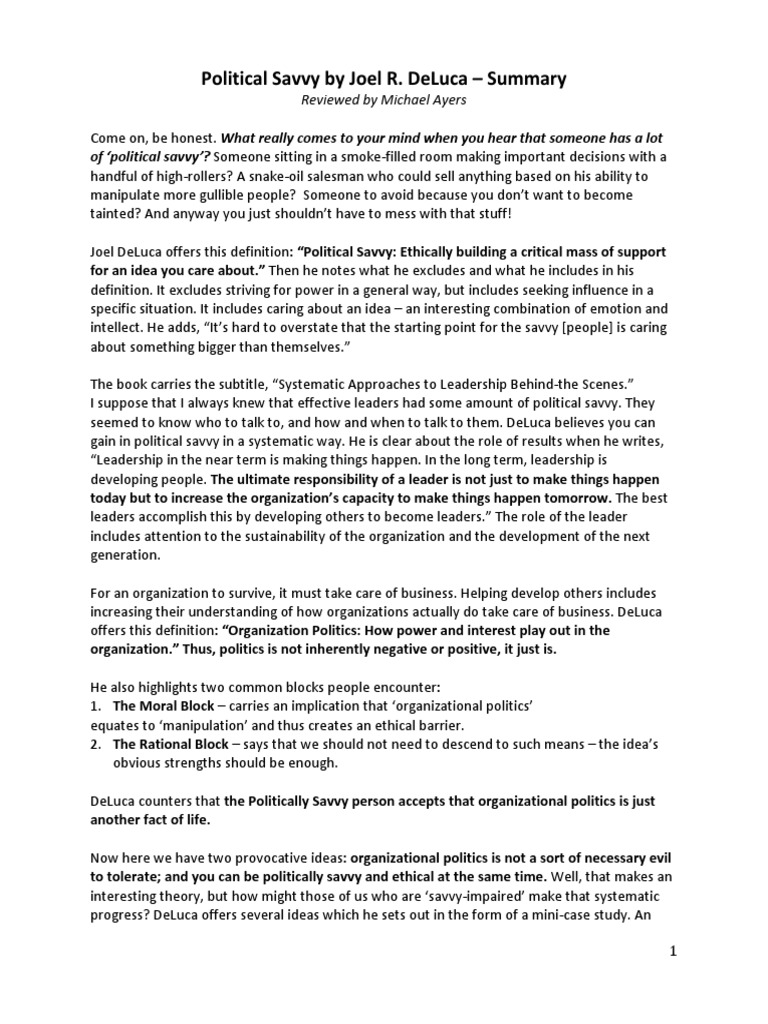 Political Savvy - Styles & Strategies | PDF | Interpersonal ...