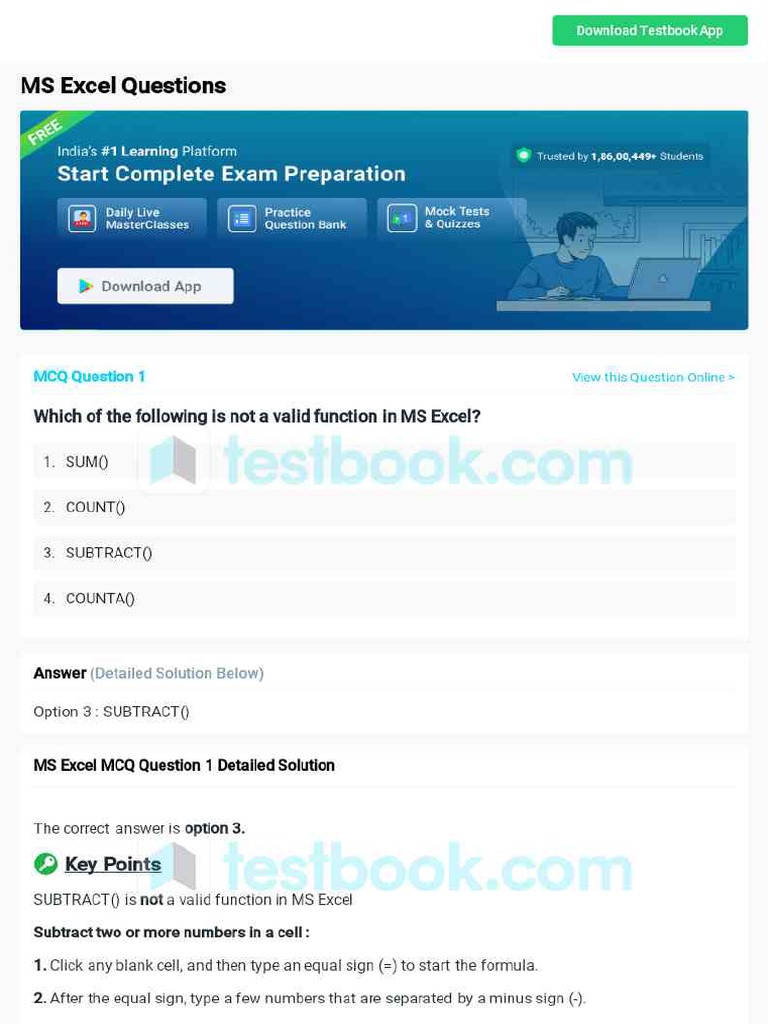 MCQ On Ms Excel 5fb69e13c4364a4373cfdb75 | PDF