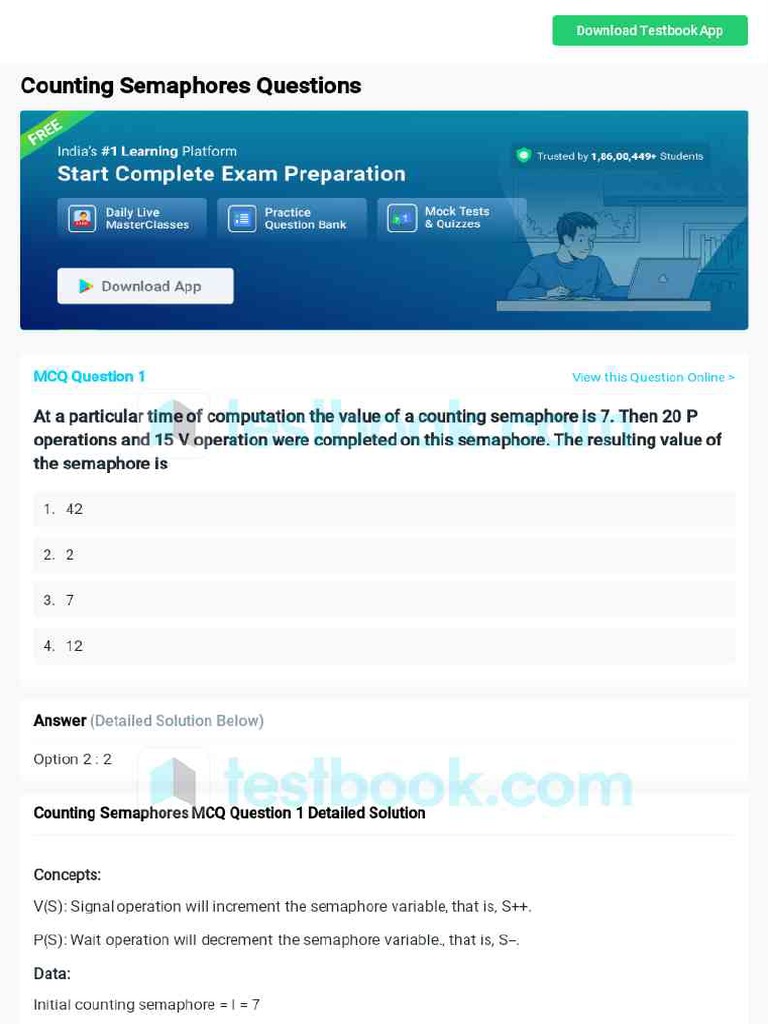 MCQ On Counting Semaphores 5eea6a1539140f30f369f359 | PDF