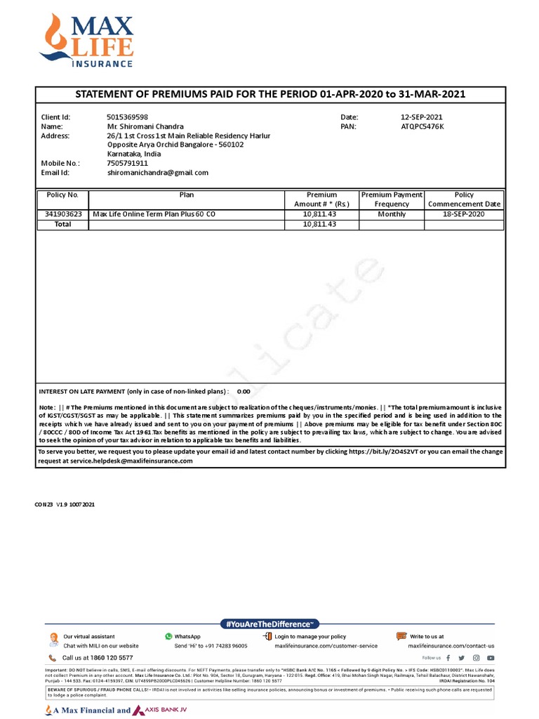 Consolidated Premium Receipt | PDF