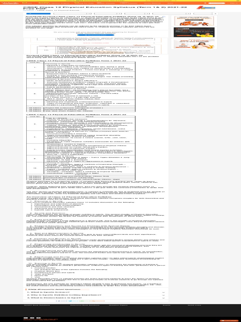 Cbse Class 12 Physical Education Syllabus | PDF | Anatomical Terms Of ...