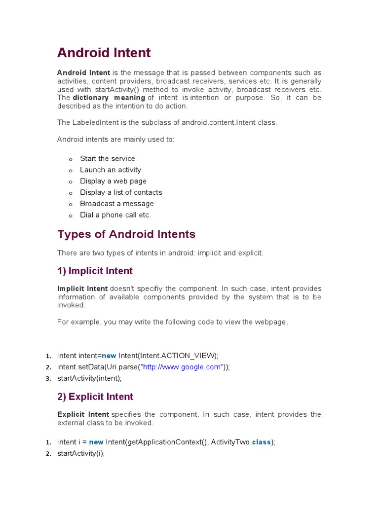 Intent | PDF | Android (Operating System) | Uniform Resource Identifier