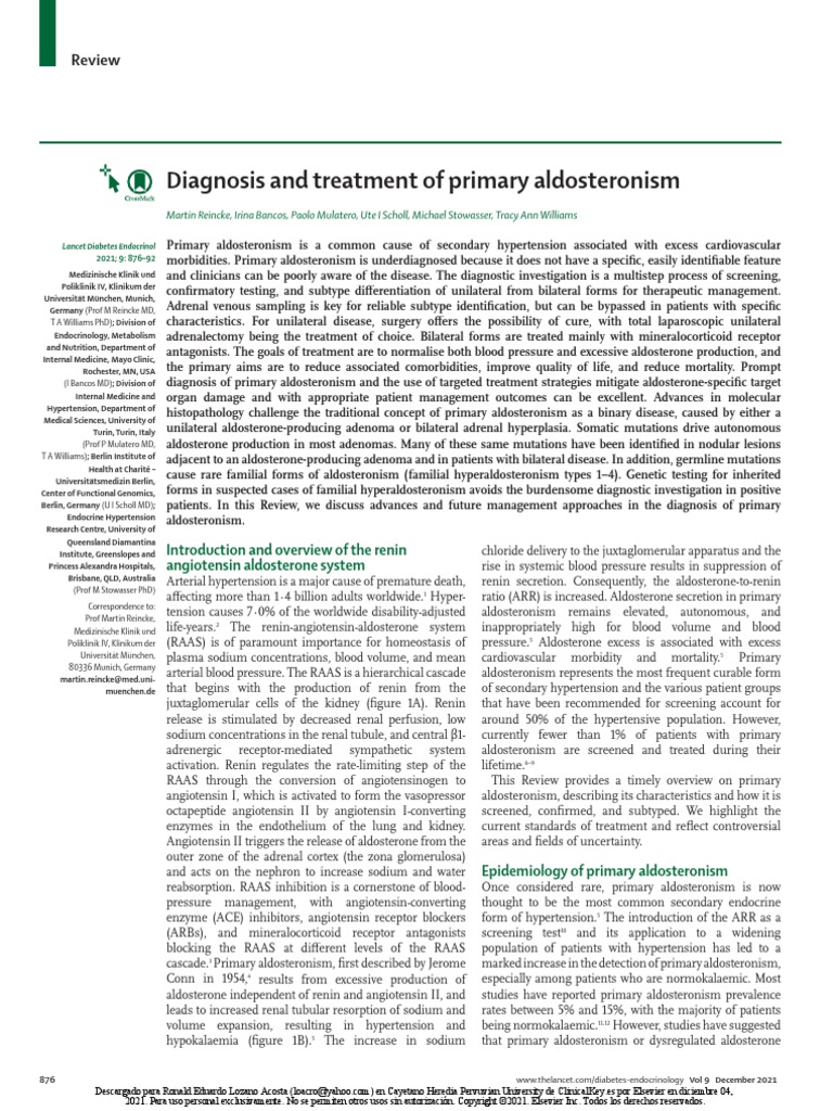 Diagnosis and Treatment of Primary Aldosteronism | PDF | Angiotensin ...