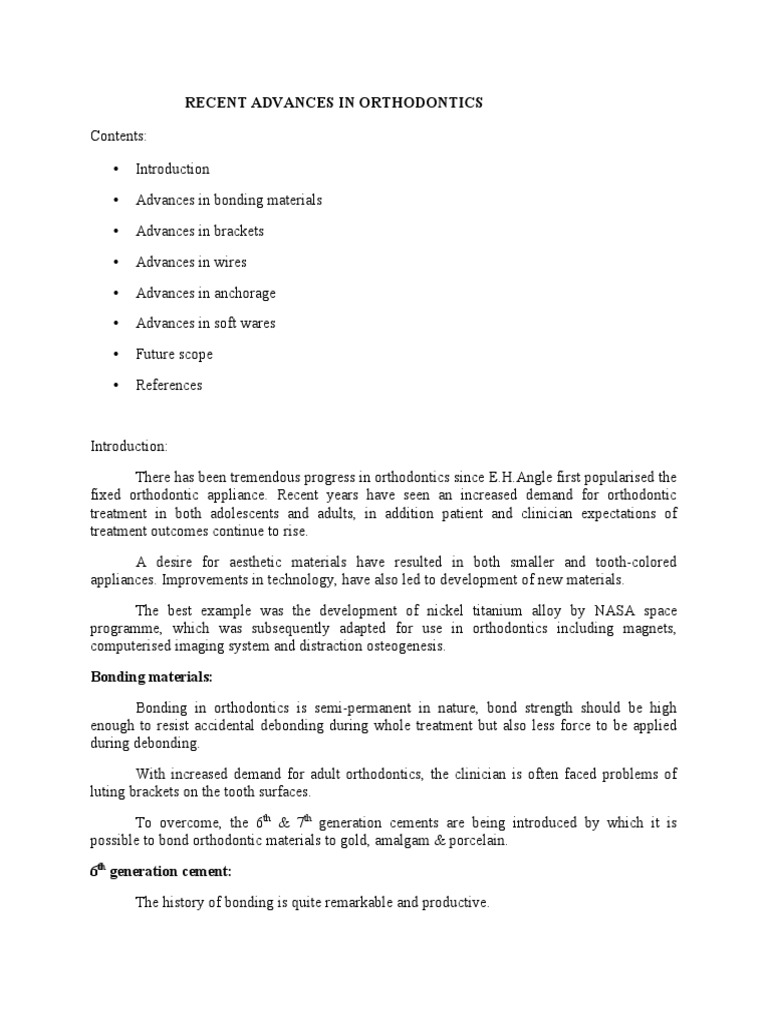 Recent Advances in Orthodontics: TH TH | PDF | Orthodontics | Materials