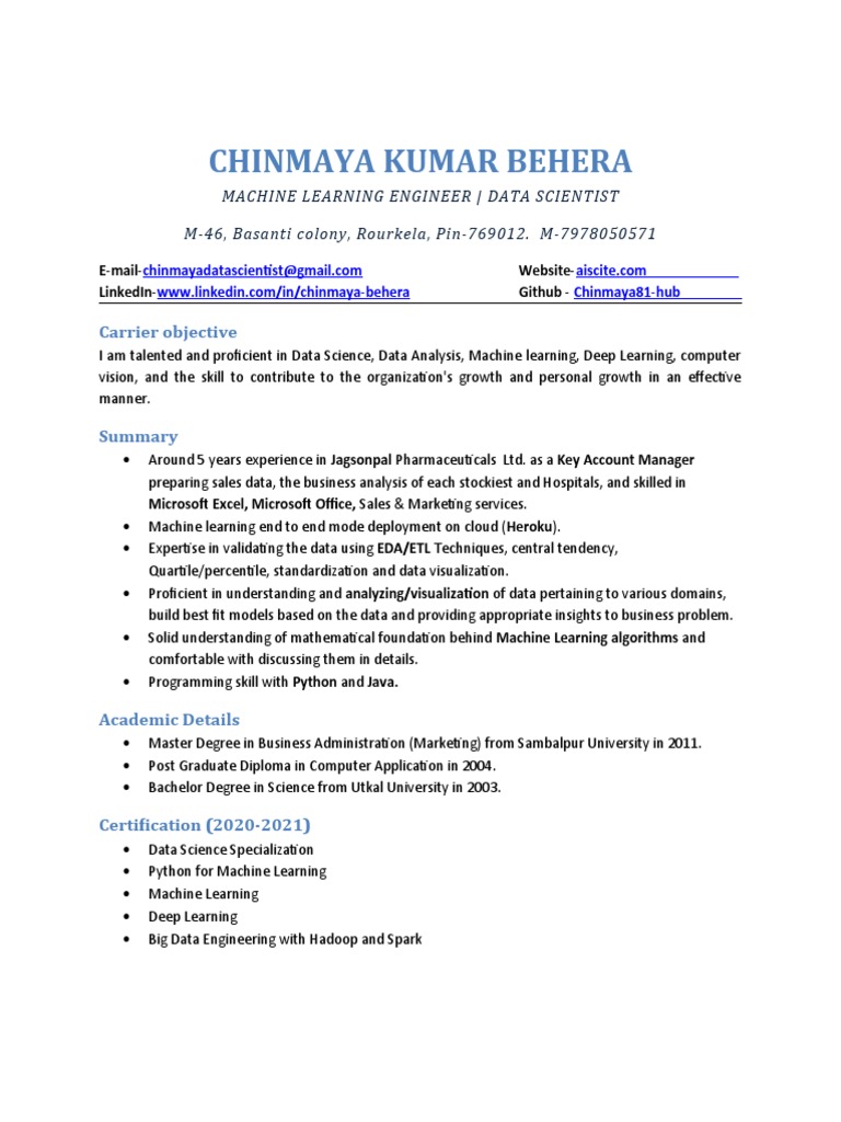 Chinmaya Kumar Behera | PDF | Machine Learning | Data Science