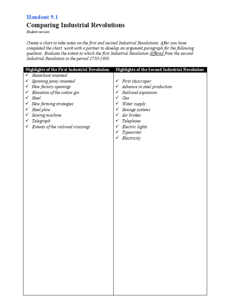 Comparing the First and Second Industrial Revolutions | PDF ...