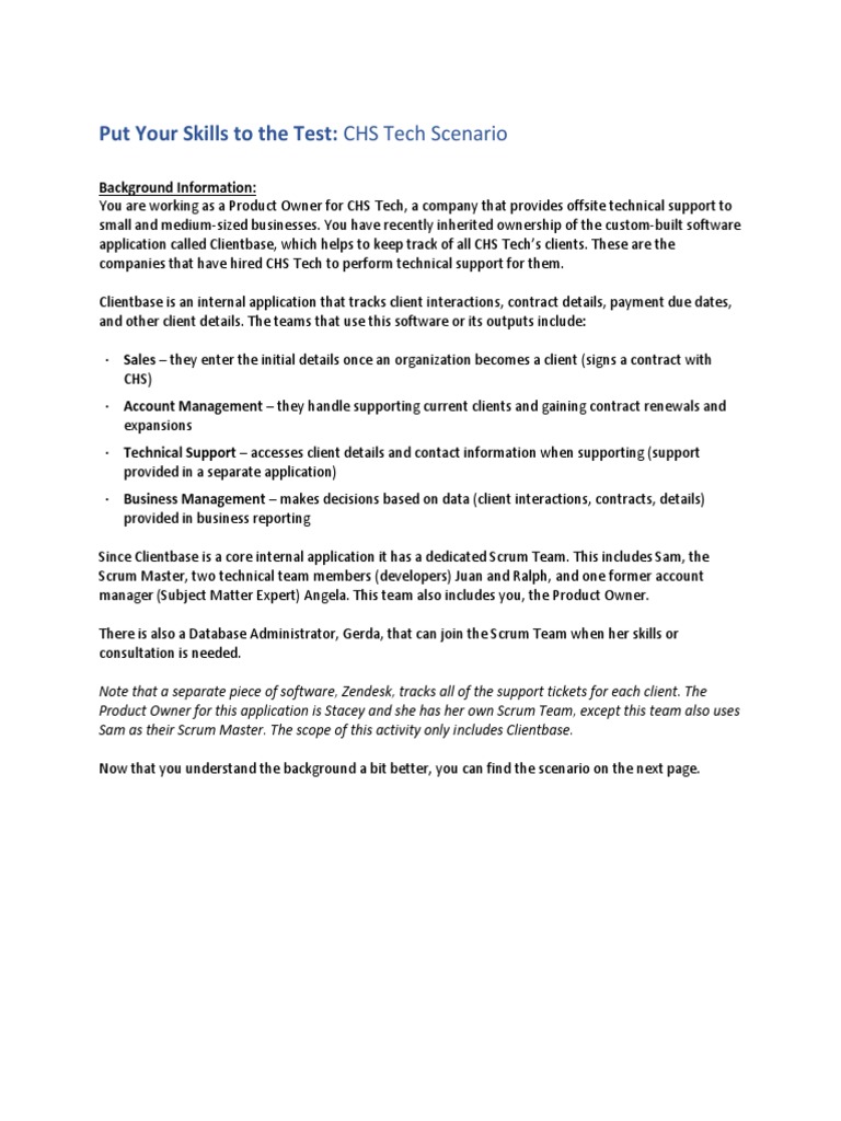 Put Your Skills To The Test: CHS Tech Scenario: Background Information ...
