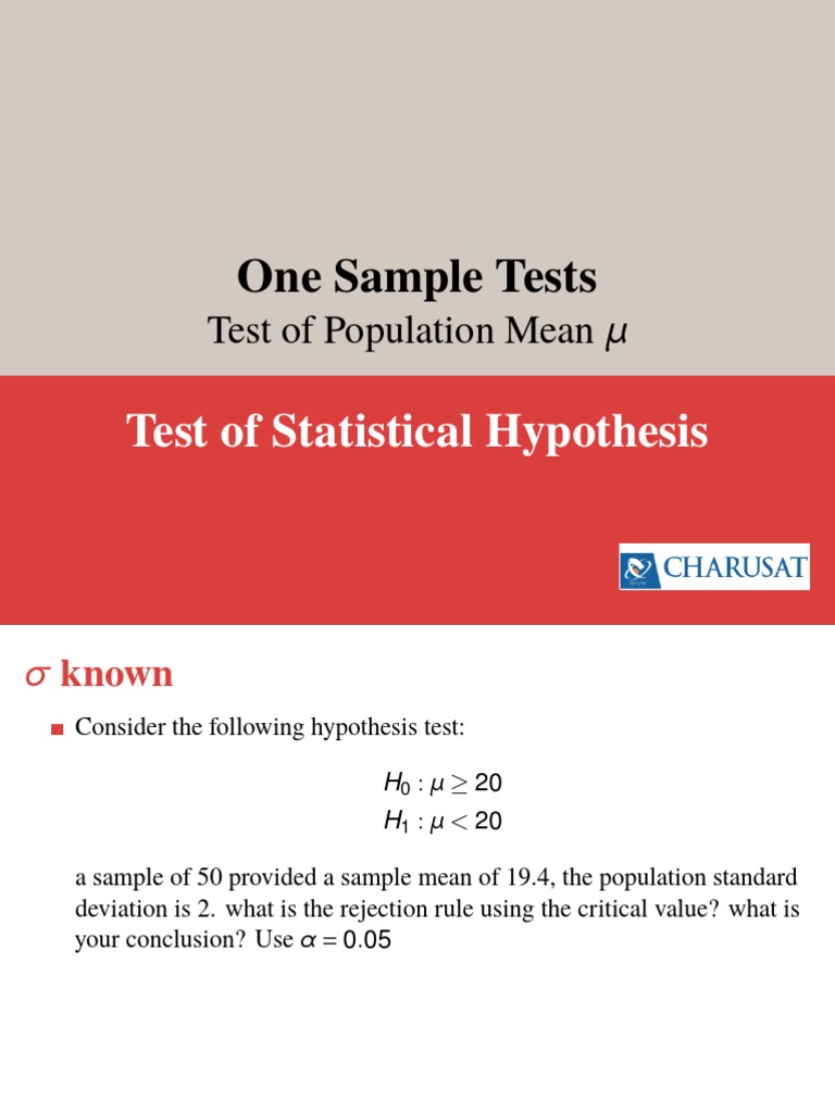One Sample Tests: Test of Statistical Hypothesis | PDF | Standard ...