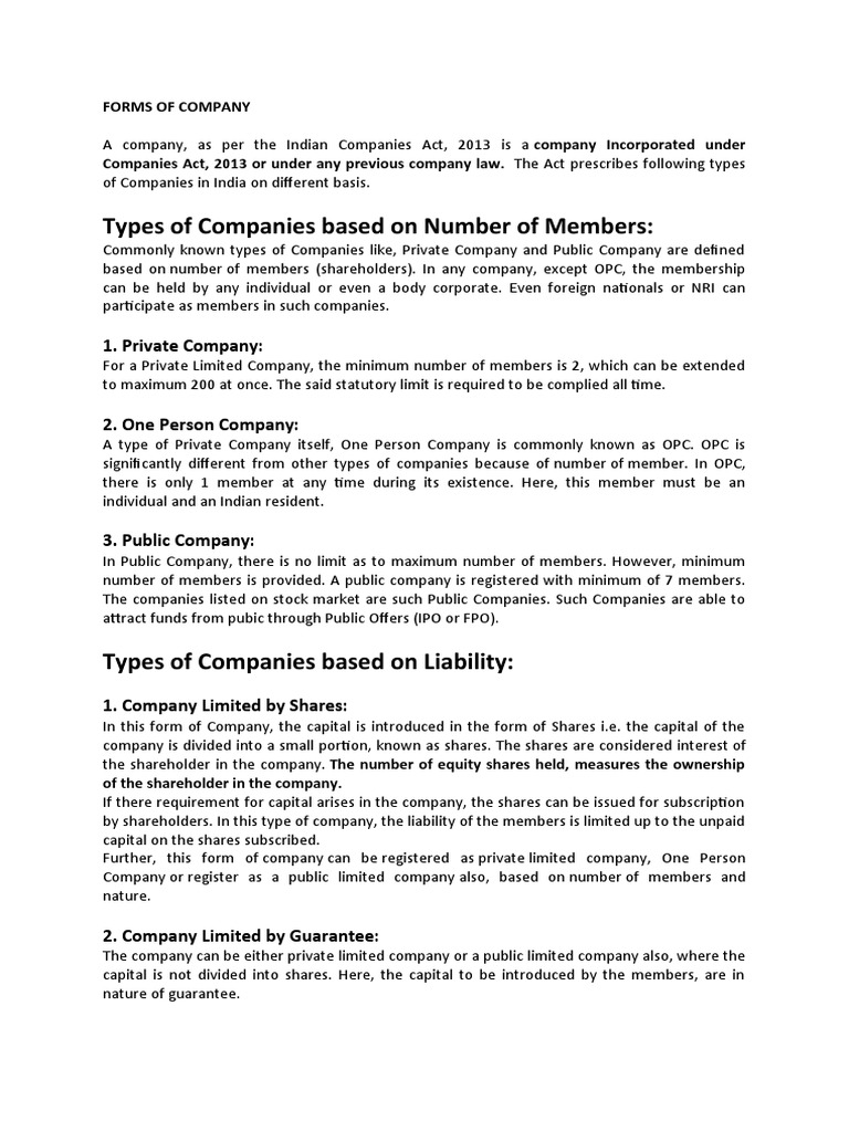 Forms of Company | PDF | Limited Company | Companies