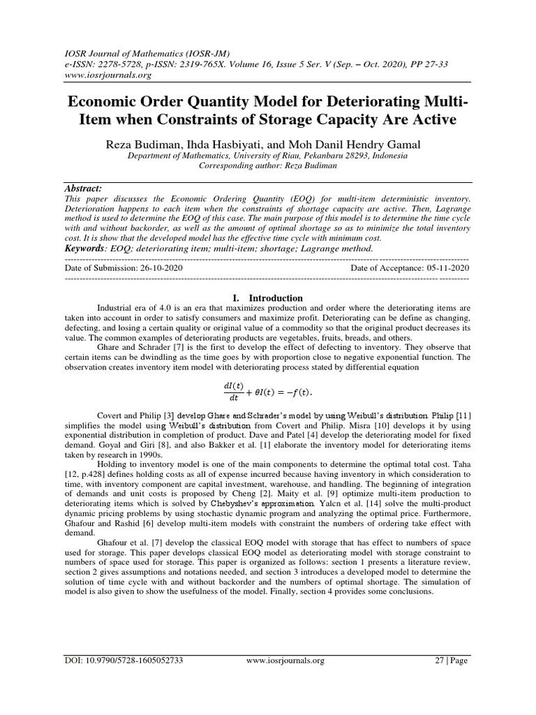 Economic Order Quantity Model For Deteri | PDF | Mathematical ...