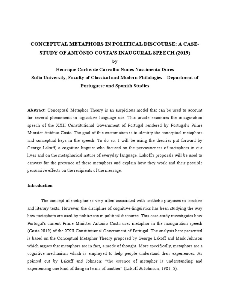 Conceptual Metaphors in Political Discourse: A Case-Study of António Costa'S Inaugural Speech ...