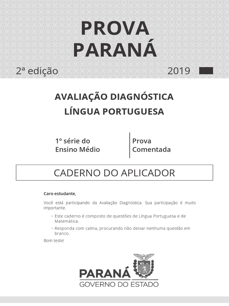 2 Prova PR Portugues 1serie em Comentada | PDF