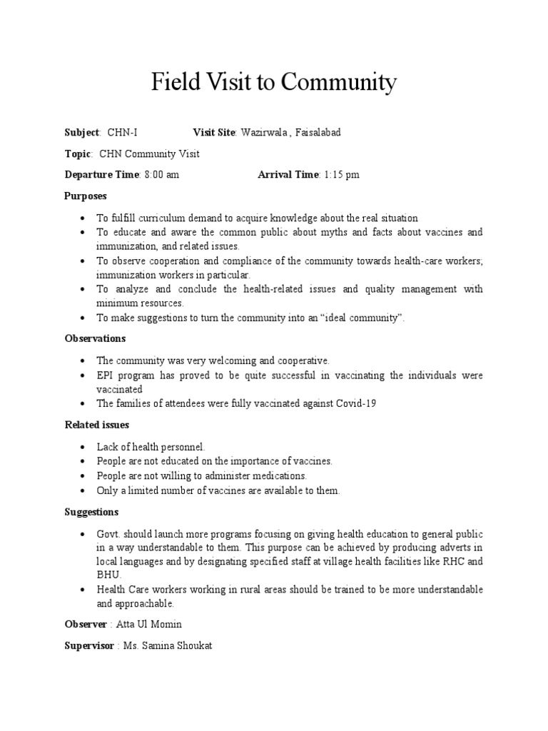 Community Visit Report | PDF