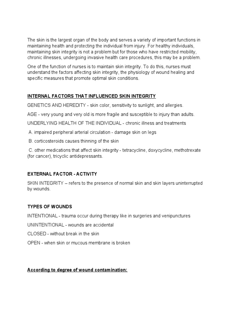 Lesson 1 Skin Integrity, Wound Dressing, Rest & Sleep NOTES | PDF ...