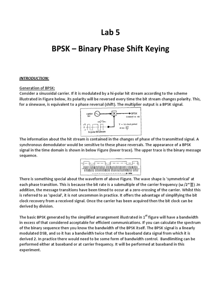 Lab 5 BPSK - Binary Phase Shift Keying | PDF | Modulation | Information And Communications ...