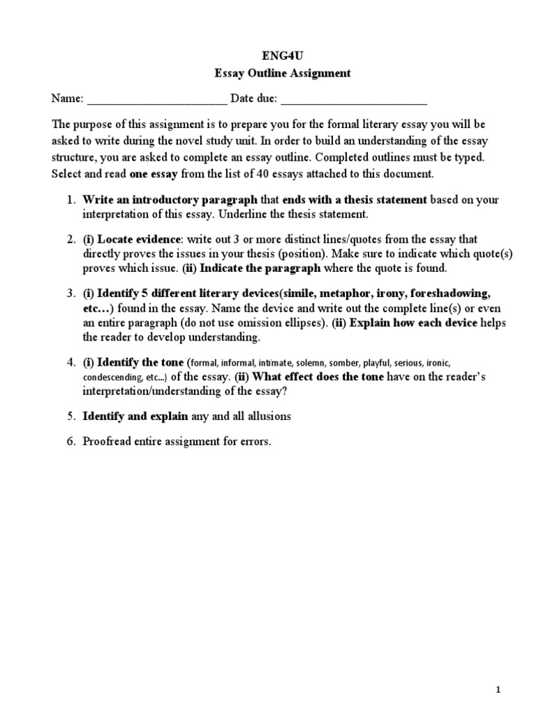 ENG4U Essay Outline Guidelines | PDF | Essays | Ten Commandments