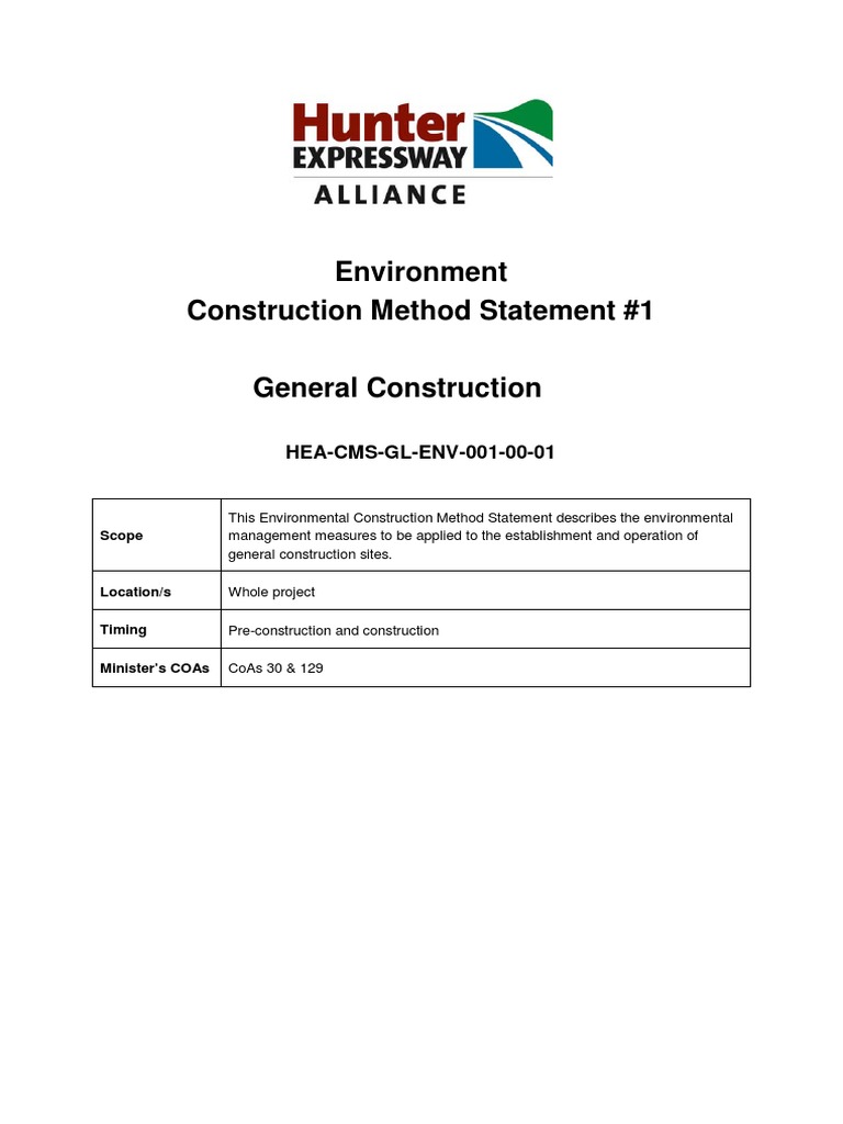 Environmental Method Statement for Construction | PDF | Road | Surface ...