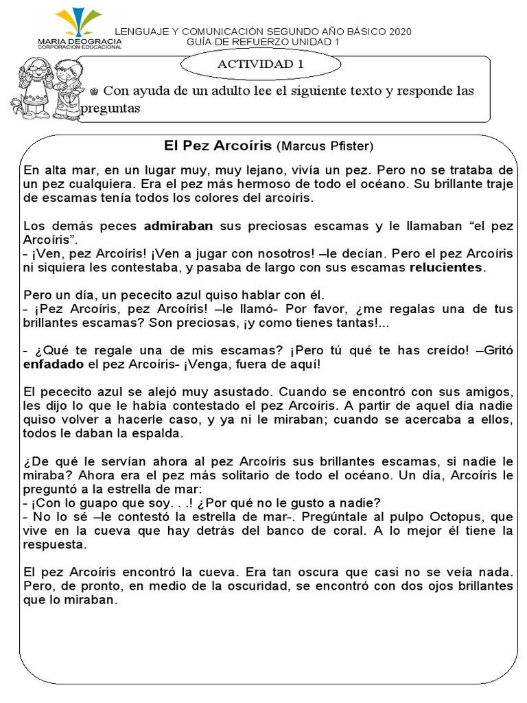 Guía de Refuerzo: Pez Arcoíris 2° Básico | PDF