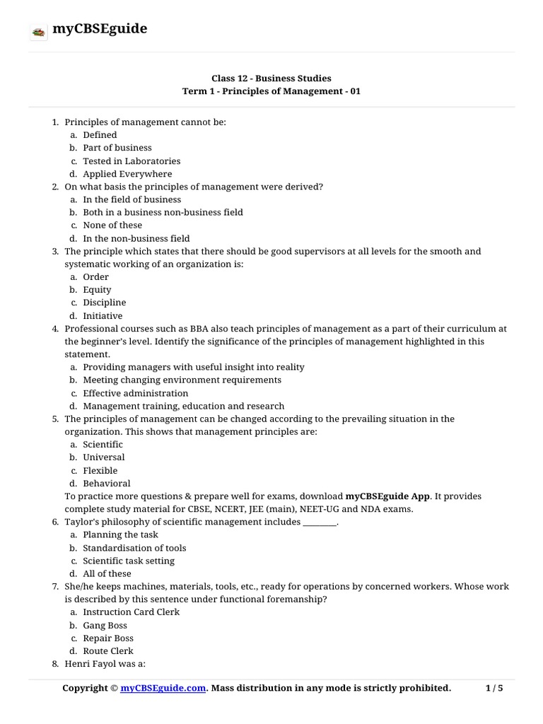 Mycbseguide: Class 12 - Business Studies Term 1 - Principles of ...