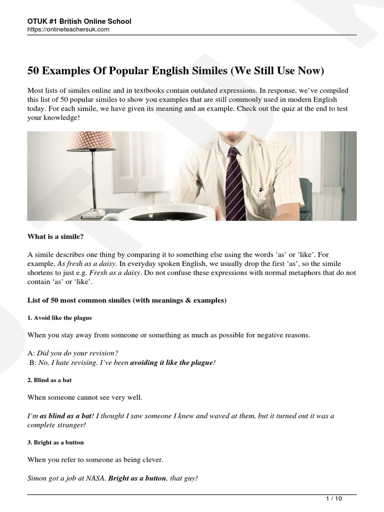50 Common English Similes Explained | PDF | English Language