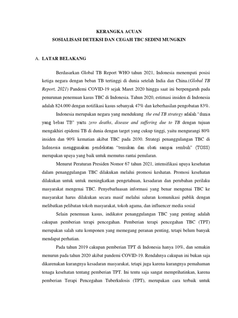 Tor Sosialisasi Deteksi Dini Dan Terapi Pencegahan TBC | PDF