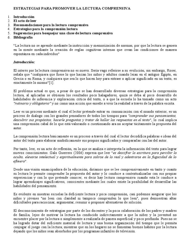 Estrategias para Promover La Lectura Comprensiva | PDF | Comprensión ...