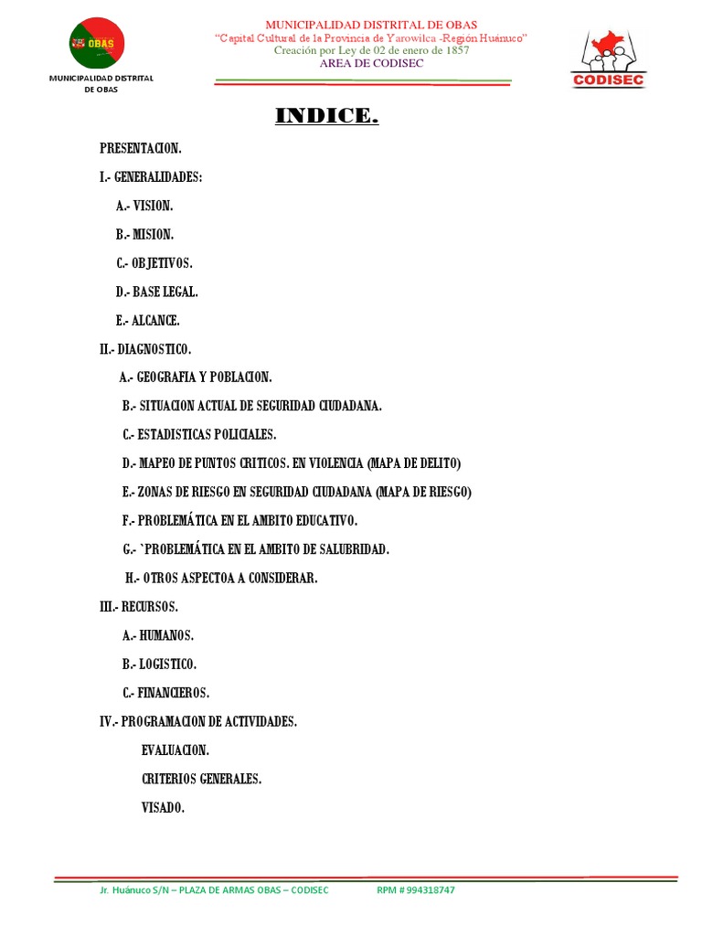 Plan de Trabajo Codisec 2021 | PDF