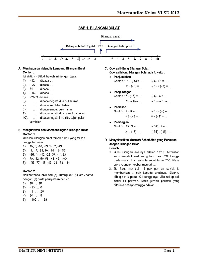 Bilangan Bulat Kelas 6 | PDF