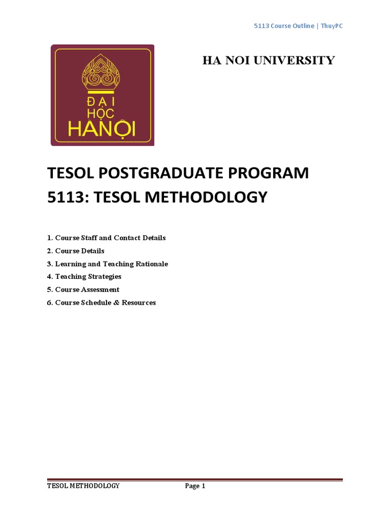Tesol Postgraduate Program 5113: Tesol Methodology: Ha Noi University ...