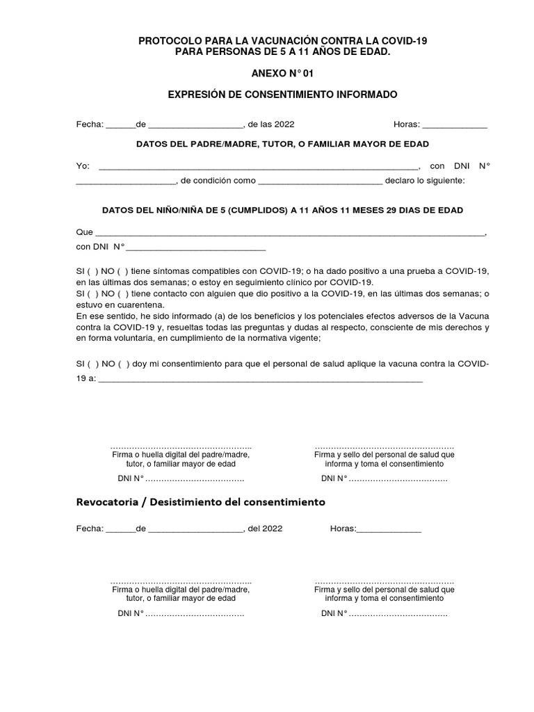 Consentimiento Ninos 05 A 11 Anos | PDF