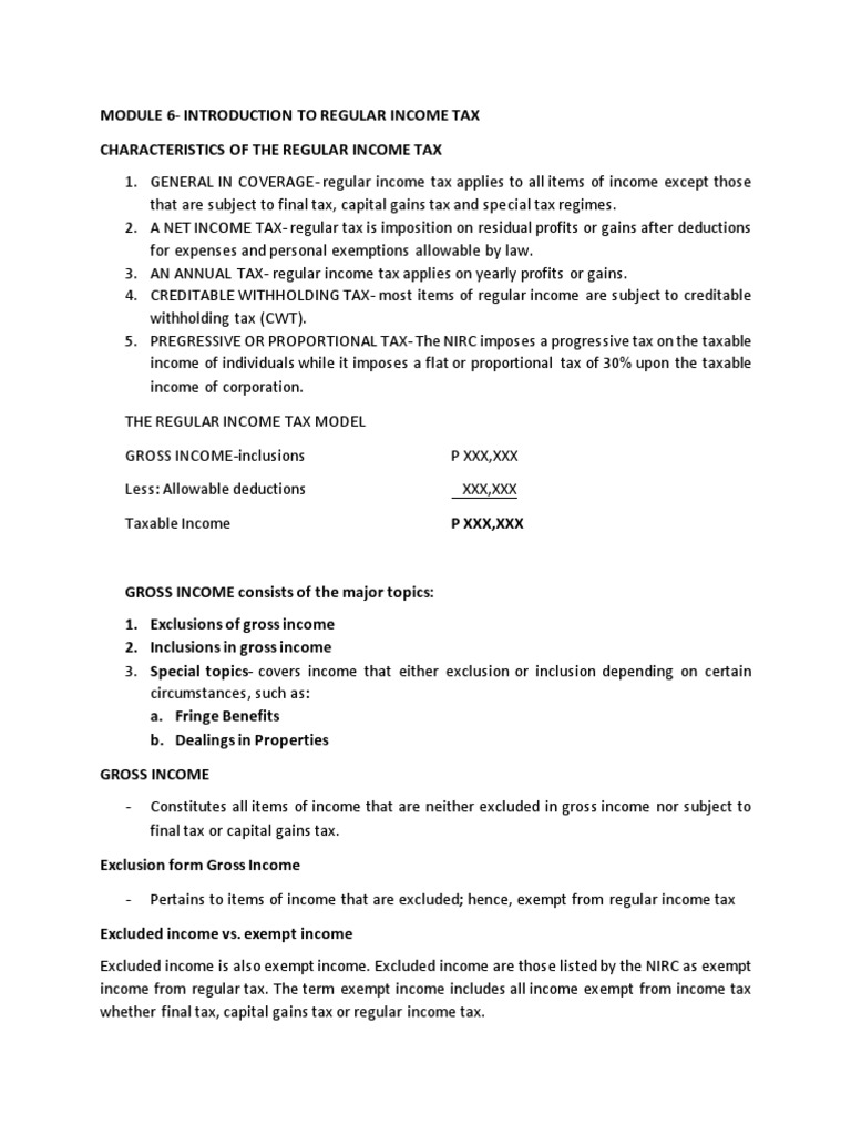 Understanding Regular Income Tax Basics | PDF