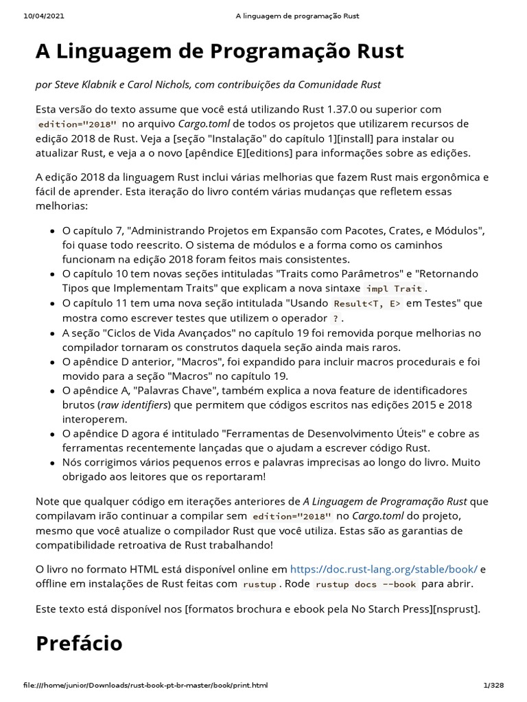 A Linguagem de Programação Rust | PDF | Linguagem de programação ...