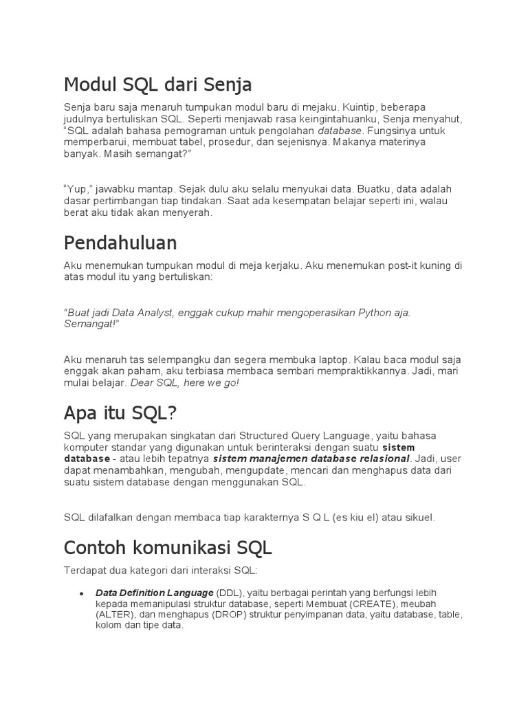 Modul SQL Dari Senja: "Buat Jadi Data Analyst, Enggak Cukup Mahir ...