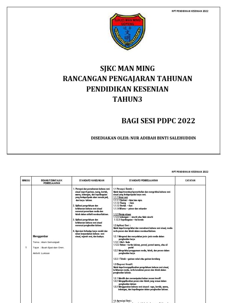 RPT PSV Tahun 3a SJKC 2022 | PDF