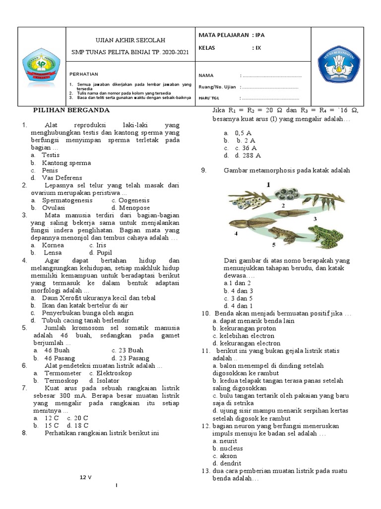 Soal Ujian Us Ipa KLS 9 SMP 2020-2021 | PDF