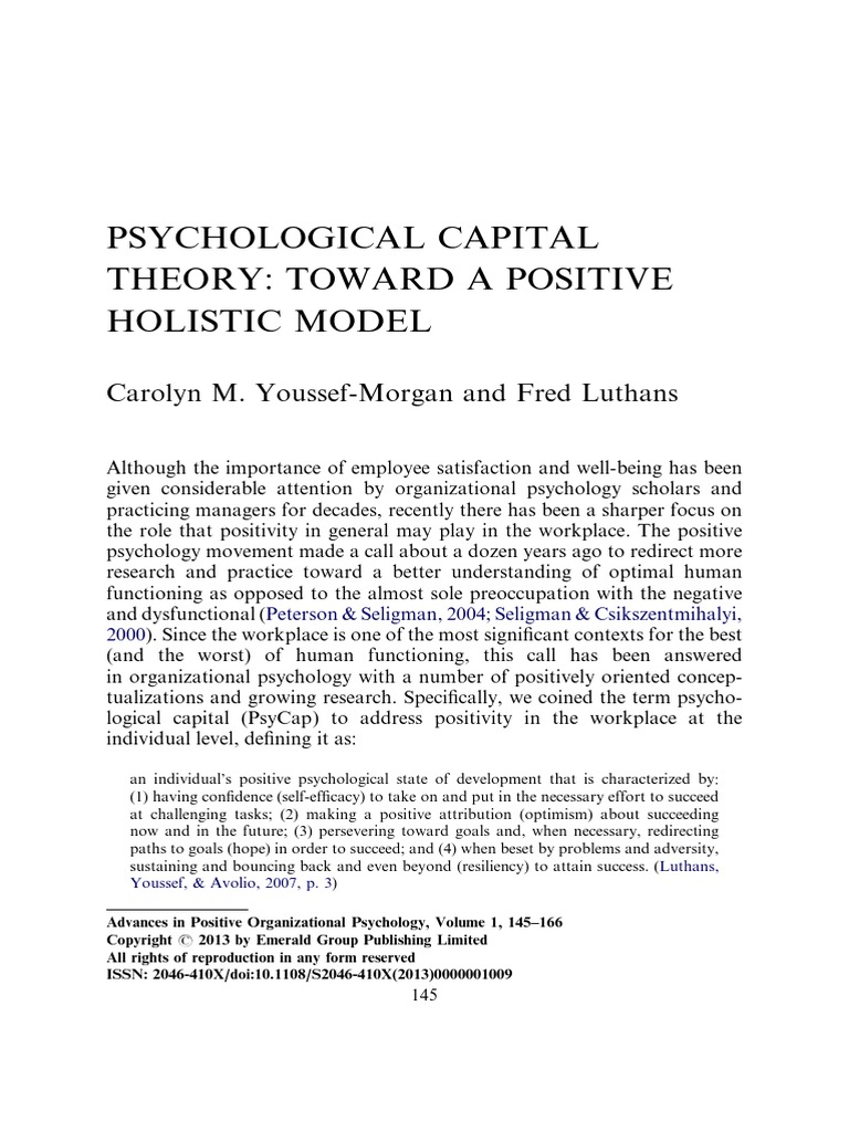 Psychological Capital Theory: Toward A Positive Holistic Model | PDF ...