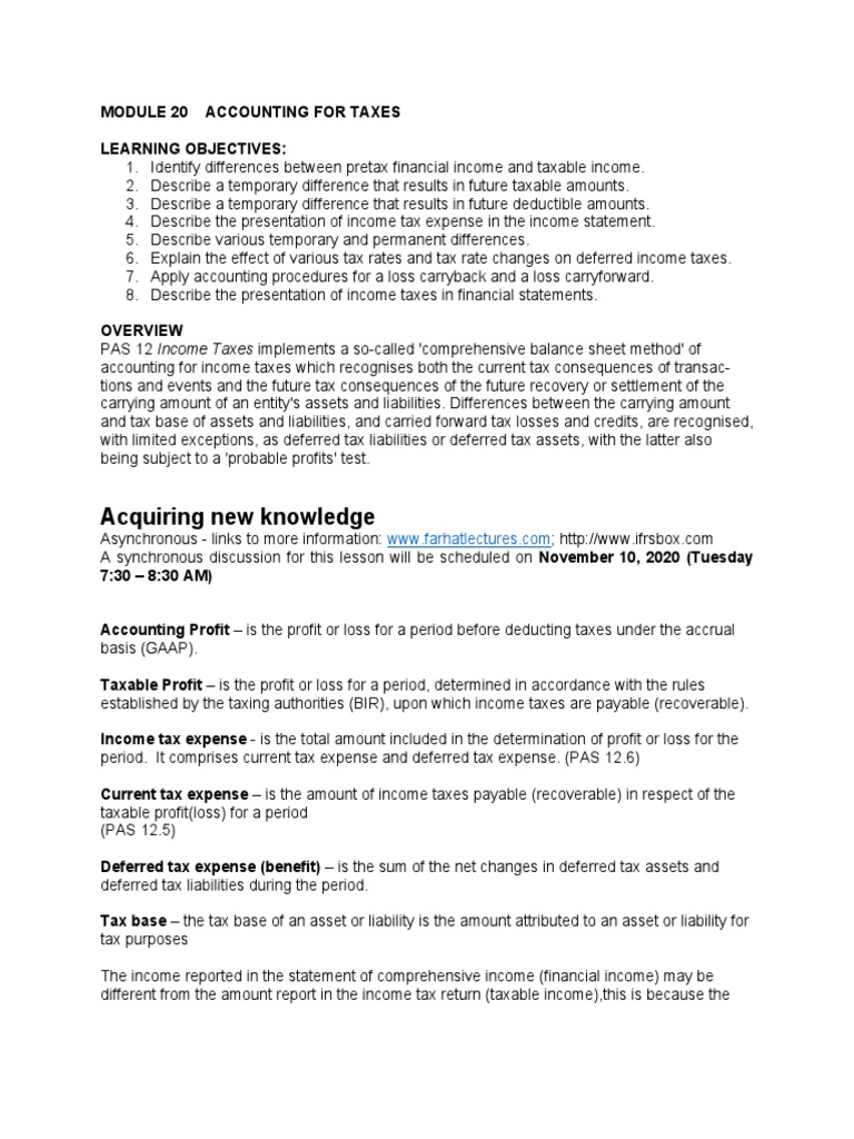 Module 20 Accounting For Taxes | PDF