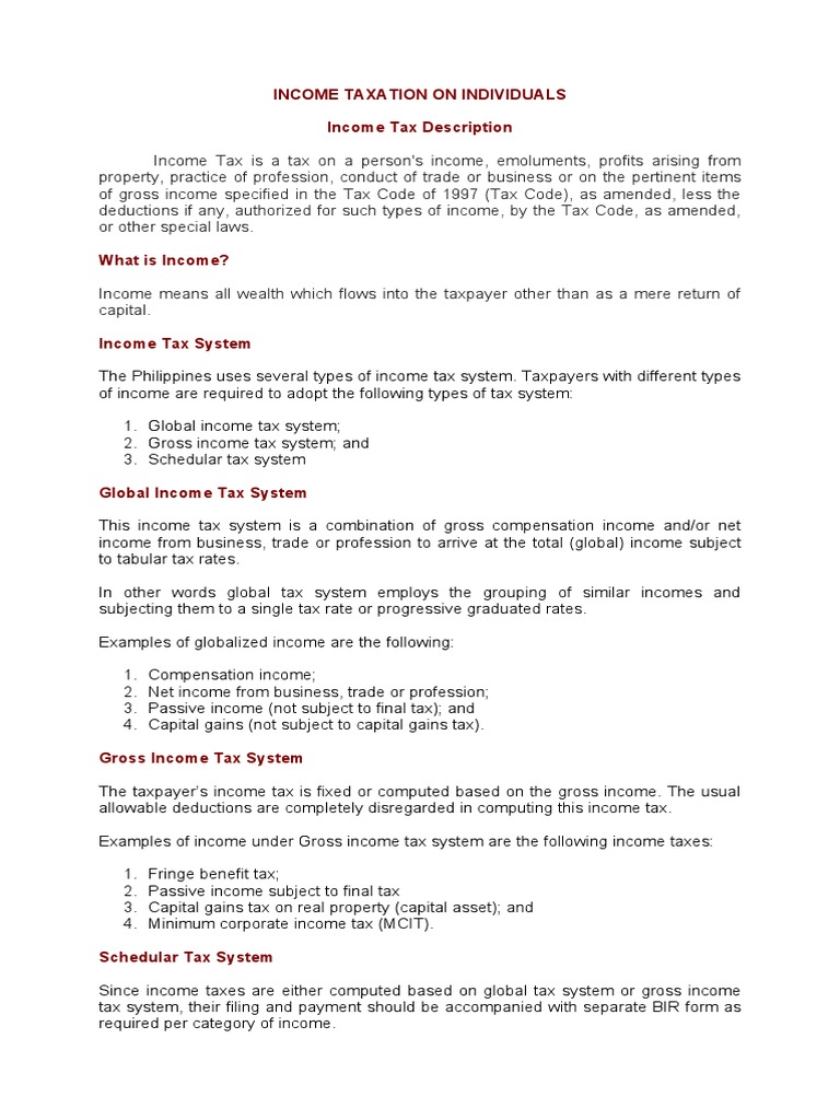 Income Taxation On Individuals Module | PDF | Taxation In The United ...