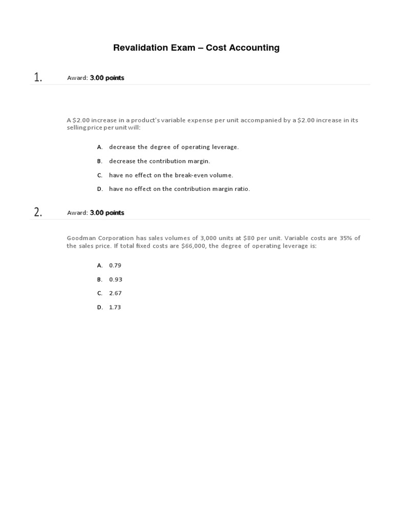 Revalidation Exam CVP | PDF | Economies | Business Economics
