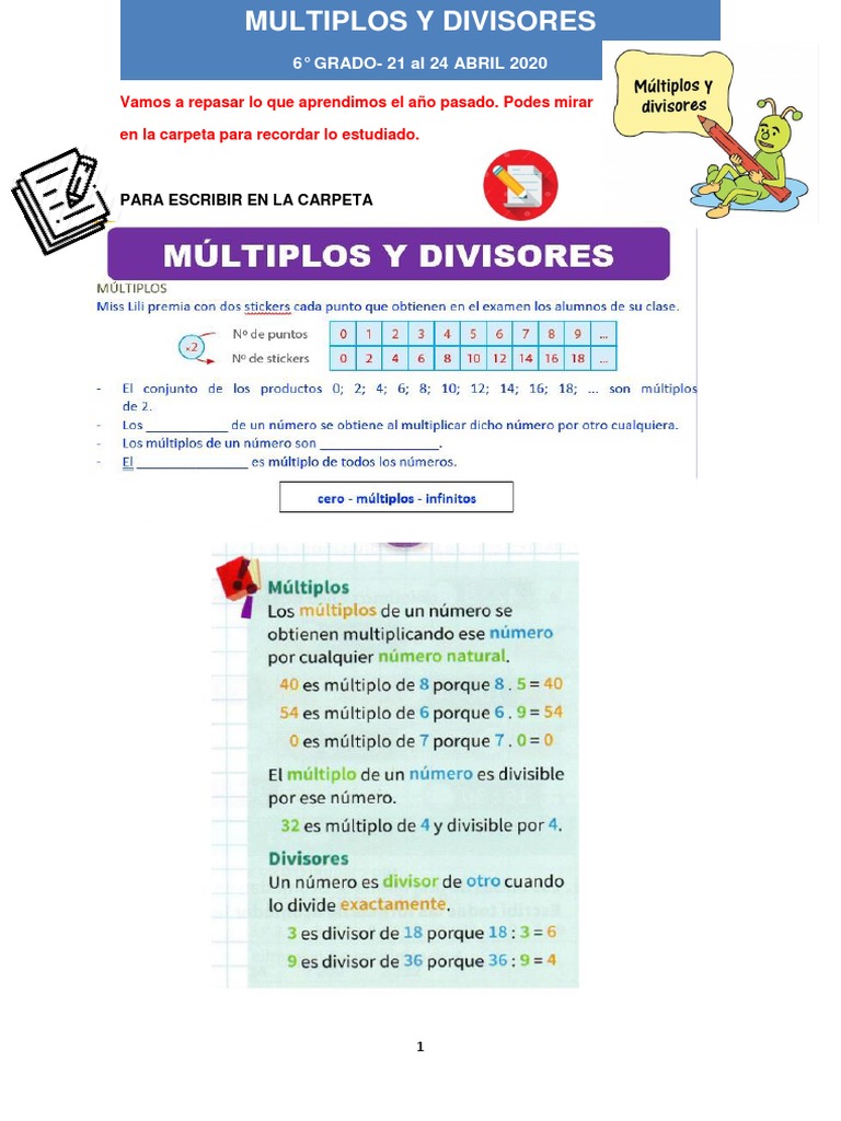 MULTIPLOS Y DIVISORES.pdf · versión 1 | PDF | División (Matemáticas ...