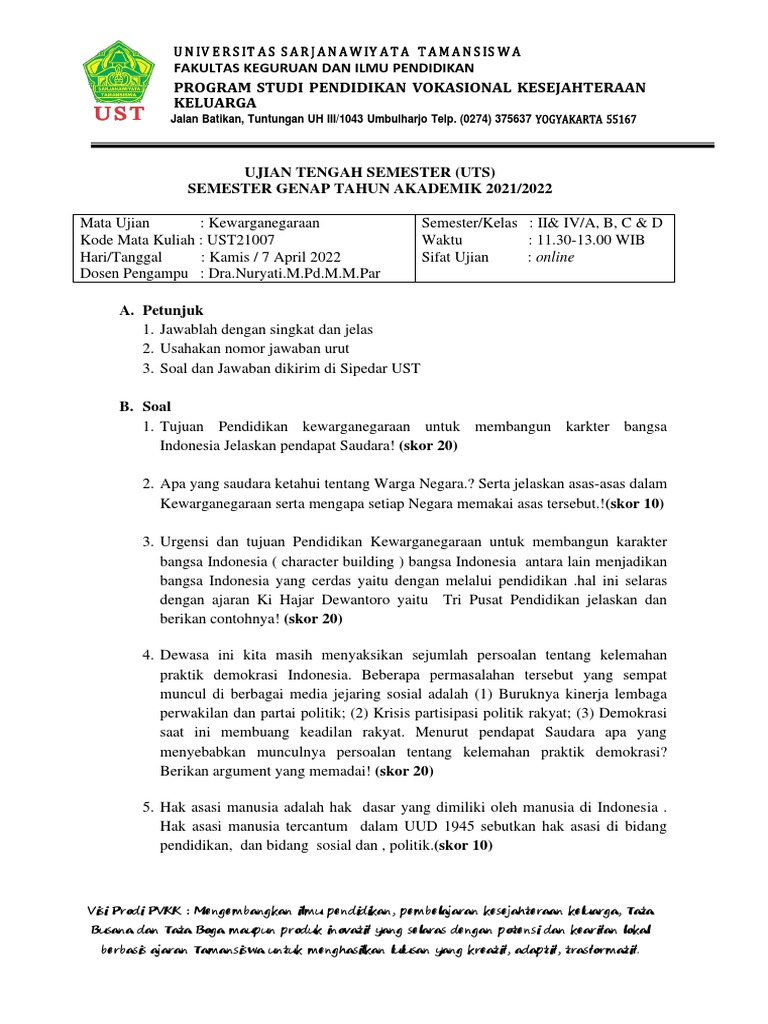 Soal Uts Kewarganegaraan | PDF