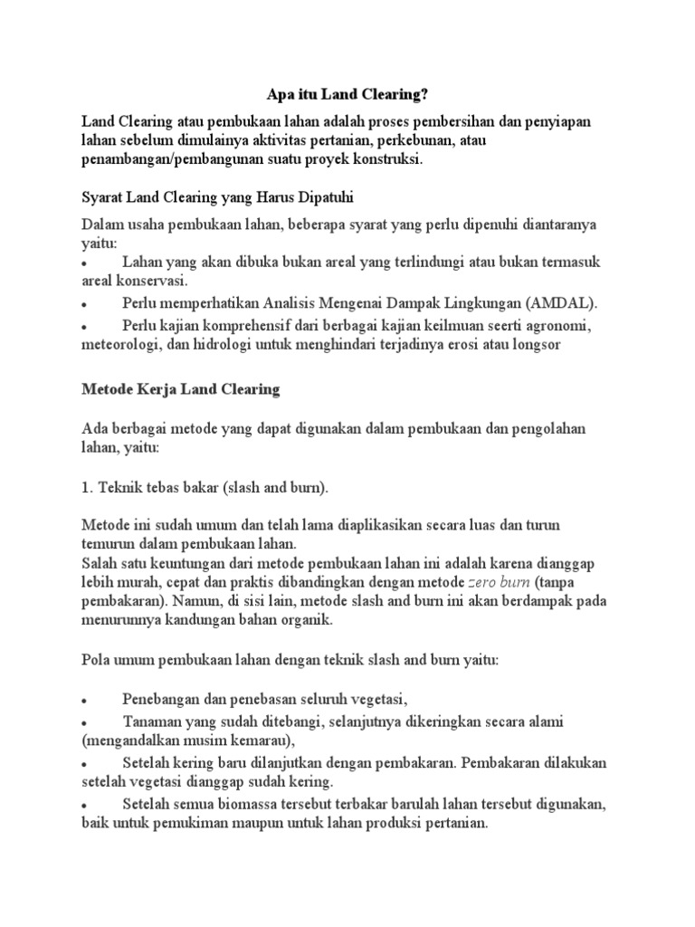 Metode Land Clearing | PDF
